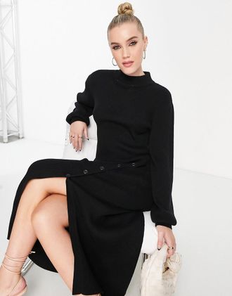 & Other Stories Robe longueur mollet fendue en maille avec d&eacute;tails boutonn&eacute;s - Noir