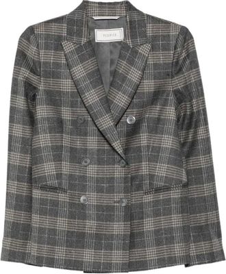 PESERICO Femme, Vestes, Gris, Taille: 40 FR Blazer &agrave; double boutonnage &agrave; carreaux