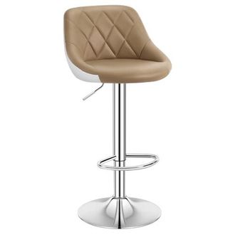 Woltu Tabouret Bar, Chaise Haute Bar, Tabouret en Similicuir, Réglable en Hauteur, avec Dossier, Repose-Pieds, Chaise Haute Cuisine, Kaki Blanc, BH30kk-1