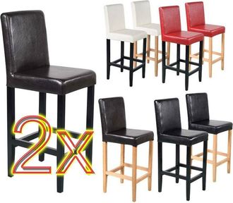 Mendler Mendler - Lot de 2 tabourets de bar Vicenza, cuir, crème/pieds clairs