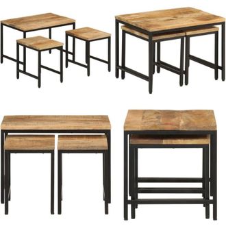 vidaXL Vidaxl - Tables basses gigognes 3pcs bois de manguier massif brut et fer - Table Basse Gigogne - Table Dappoint - Mobilier Petit Espace - Table En