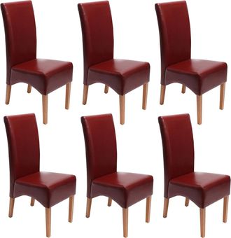 Mendler 6er-Set Esszimmerstuhl K&uuml;chenstuhl Stuhl Latina, Leder - rot, helle Beine