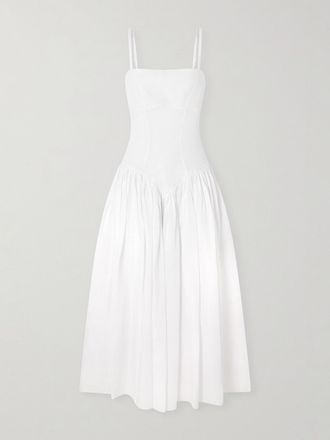 Gabriela Hearst Oriana R&uuml;ckenfreies Midikleid Aus Leinen Mit Raffungen - Wei&szlig;