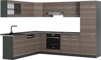 Vicco Eckküche R-Line, Küchenzeile in L-Form, Edelgrau/Anthrazit, 227 x 287 cm, AP Anthrazit