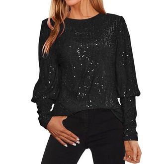 Generic Hauts scintillants pour femmes &agrave; manches longues et col rond &agrave; paillettes chemisiers &agrave; paillettes chemisiers de soir&eacute;e de nuit ample d&eacute;contract&eacute; chemi