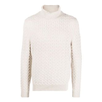 Fedeli Beiger Rollkragenpullover mit Zopfmuster - - Knitwear - Herren - Beige - 3XL