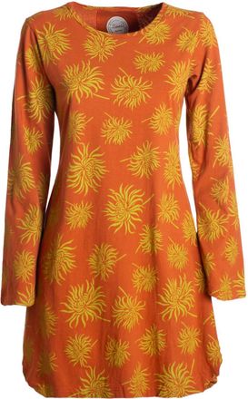 vishes Alternative Bekleidung - Langarm Damen Blumen-Tunika Shirt-Kleid Glocken&auml;rmel Baumwolle orange 36-38