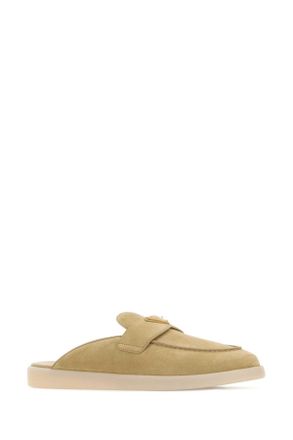 Prada Womens Sand Suede Slippers Ecru Ecru Flat Shoes