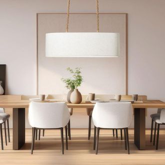 Globo Lighting H&auml;ngeleuchte Pendellampe Wohnzimmerleuchte Esszimmerlampe Esstischleuchte Deckenlampe, Metall schwarz Textil wei&szlig;, 2 Flammig E27, L 70,5 cm