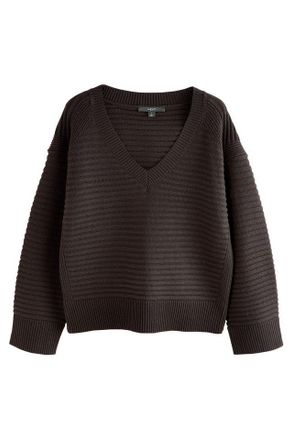 Next V-Ausschnitt-Pullover Gerippter Strickpullover mit V-Ausschnitt (1-tlg)