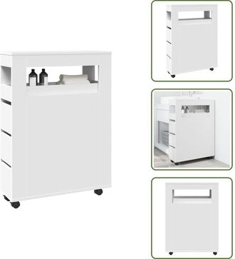 vidaXL The Living Store Badschrank Schmal mit Rollen Wei&szlig; Holzwerkstoff - Schrank mit Rollen