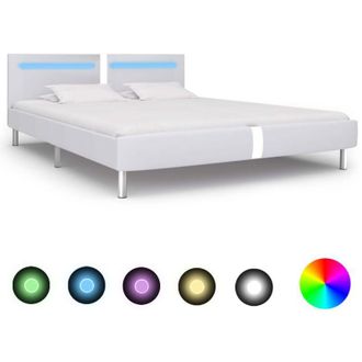 vidaXL Cadre de lit avec led Blanc Similicuir 180x200 cm Vidaxl