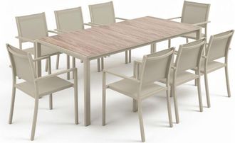 Oviala Ensemble table de jardin en aluminium effet bois et 8 fauteuils cr&egrave;me - Tivoli