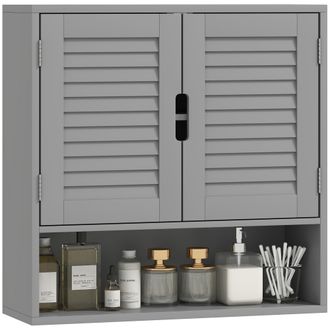 HOMCOM Badezimmerschrank, Wandschrank mit verstellbaren Einlegeb&ouml;den und Soft-Close-T&uuml;r, Toilettenschrank f&uuml;r Badezimmer, Wohnzimmer, 60 x 20 x 60 cm, grau