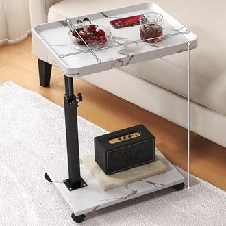 Generic Table dappoint réglable en Forme de C avec Plateau pivotant à 360°, roulettes réglables en Hauteur et Finition texturée, idéale for Le canapé du Salon
