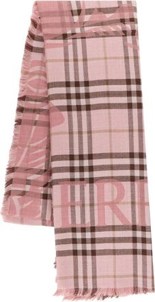 Burberry Femme, Accessoires, Rose, Taille: ONE Size Wide EKD Check Wool Silk Scarf