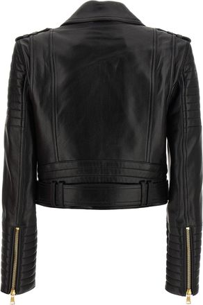Balmain Leather Biker Crop Jacket - Black