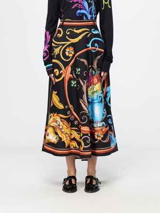 Moschino Ausgestellter Midi-Rock aus Baumwolle mit hohem Bund und Barock-Print
