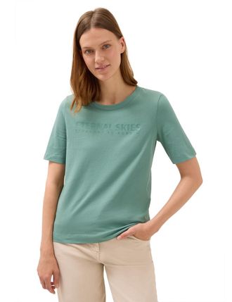 Cecil Damen 3227616 T-Shirt mit Wording Artwork, Jewel Green, X-Large