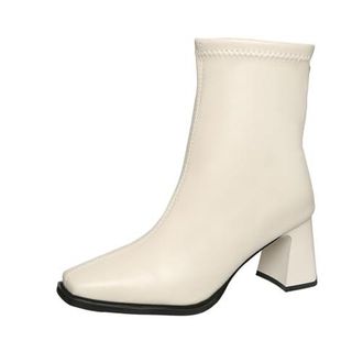 Generic Bottines courtes confortables pour femme - Couleur unie classique - Fermeture &eacute;clair dans le dos - Similicuir - Style d&eacute;contract&eacute; - Pour f&ecirc;te, bureau,