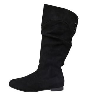 Generic Bottes hautes noires &agrave; talon bas pour femme - &Eacute;l&eacute;gantes - Couleur unie - Style r&eacute;tro classique - Confortables - &Agrave; enfiler - Style d&eacute;contract&eacute; et class