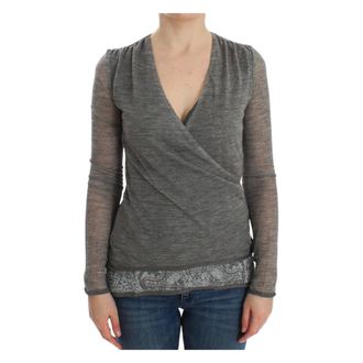 Ermanno Scervino Femme, Pulls, Gris, Taille: 40 FR Pull Gris Col V en Mélange de Laine