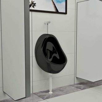 vidaXL Wandurinal mit Sp&uuml;lventil Keramik Schwarz - Vidaxl