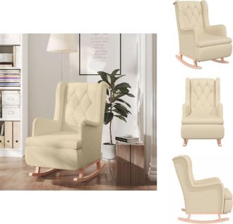 vidaXL Schaukelsessel mit Kautschukholz-Beinen Creme Stoff - Schaukelsessel - Esszimmerstuhl - Lounge Chair - Gemütlicher Stuhl - Creme Sofa