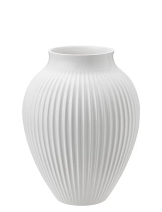Knabstrup Keramik Vase, H 12,5 cm geriffelt, Weiß
