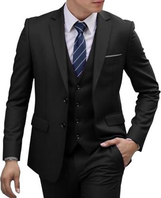 Generic Ensemble 2 pi&egrave;ces pour homme - Coupe ajust&eacute;e - &Eacute;l&eacute;gant costume de mariage daffaires formel - Smoking simple boutonnage - Blazer et pantalon, Noir, 3XL