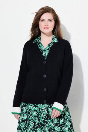 Ulla Popken Strickjacke Strickjacke Schmuck-B&uuml;ndchen V-Ausschnitt