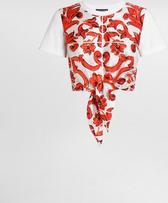 Dolce & Gabbana T-shirt Aus Jersey Mit Majolika-print - Frau T-shirts Und Sweatshirts Mehrfarbig 46