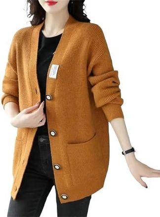 Generic Manteau en tricot &eacute;pais pour femme - Cardigan en laine - Style cor&eacute;en, Couleur caramel., Taille XL