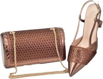 Generic Ensemble de chaussures et sac assorti pour femme avec strass pour fête de mariage, café, 40.5 EU