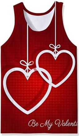 Generic D&eacute;bardeur pour homme avec impression num&eacute;rique 3D coeur rouge pour la Saint-Valentin 2026, Rouge, 3XL