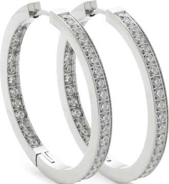 Leonardo Creole Jasmin - 1 Paar Klapp-Kreolen aus silberfarbenem Edelstahl - Front und innere Rückseite besetzt mit funkelnden Zirkonia-Steinchen - 024908