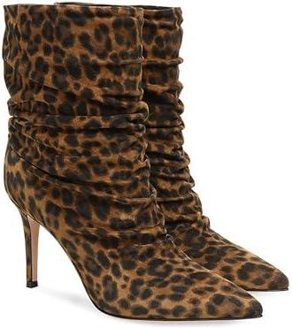 Generic Bottines à Talons Hauts Sexy à Bout Pointu et Motif léopard pour Femmes Bottines Courtes Confortables en Daim froissé Bottines à Talons Aiguilles pour