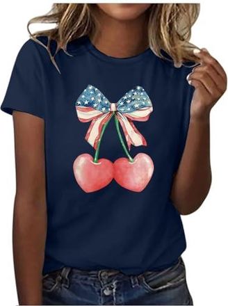 Generic T-shirt pour femme avec imprim&eacute; de lettres de lalphabet - Col rond - Manches courtes - D&eacute;contract&eacute; - Polyvalent, bleu, M