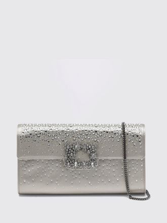 Roger Vivier Pochette en satin gris avec boucle bijou et cristaux