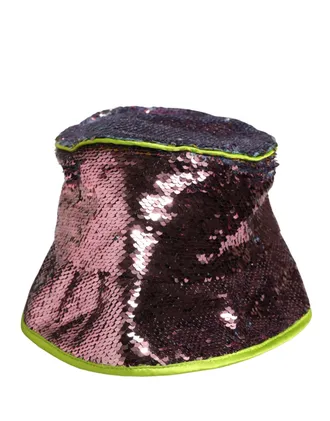Dolce & Gabbana Men Purple Sequined Bucket Fisherman Capello Hat Cotton Polyethylene Silk