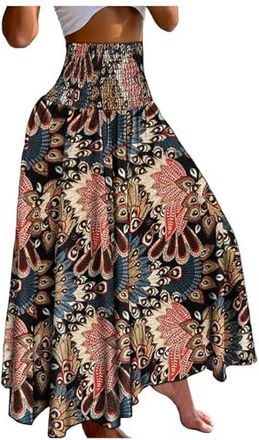 Generic Jupe bohème longue pour femme - Jupe longue - Jupe de plage - Grande taille - Jupe midi - Jupe portefeuille bohème pour femme - Taille haute - Jupe de