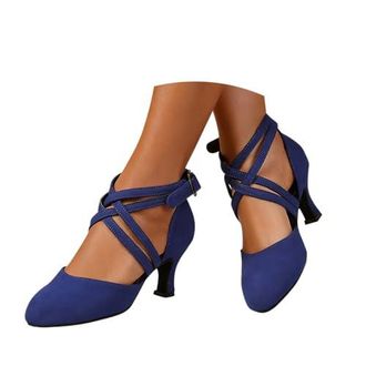 Minetom Chaussures De Danse Latine pour Femmes Sandale en Su&egrave;de Bout Ferm&eacute; Tango Valse Sociale Salsa A Bleu 40 EU