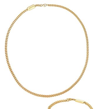 Kuzzoi Schmuckset für Herren mit schlichter Panzerkette aus 925er-Sterlingsilber in Gold-Optik-Goldfarben