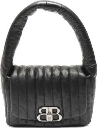 Balenciaga sac porté épaule Monaco matelassé à plaque logo (2020-2025) - Noir