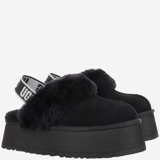 UGG Womens Platform Suede Slippers Funkette Black
