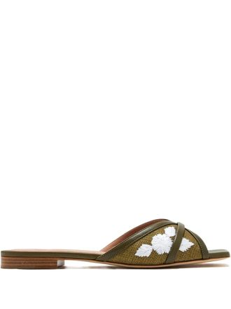 Malone Souliers Bestickte Sandalen mit überkreuzten Riemen - Grün