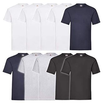 Fruit Of The Loom Lot de 10 t-shirts pour homme, 4 blancs / 2 bleu marine / 2 gris / 2 noirs, S