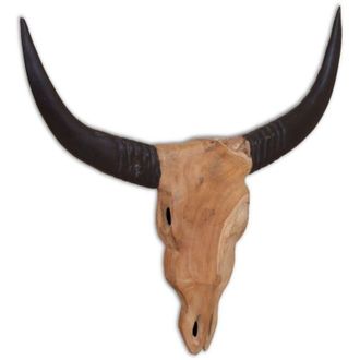vidaXL Wandmontierte Stierkopf-Skulptur Teak 69 x 6 x 60 cm vidaXL