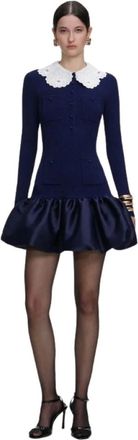 Self Portrait Femme, Robes, Bleu, Taille: 36 FR Knit Pleated Dress