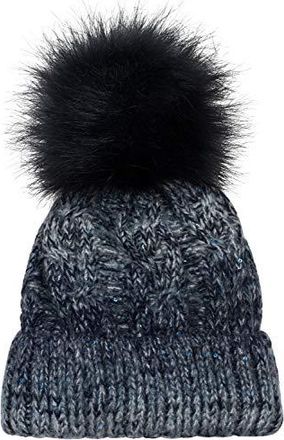 styleBREAKER Bonnet pour Femmes en Maille avec Pompon en Fourrure, avec Motif tress&eacute; en d&eacute;grad&eacute; de Couleurs, Paillettes et Doublure en Polaire, fabriqu&eacute; en Pologne
